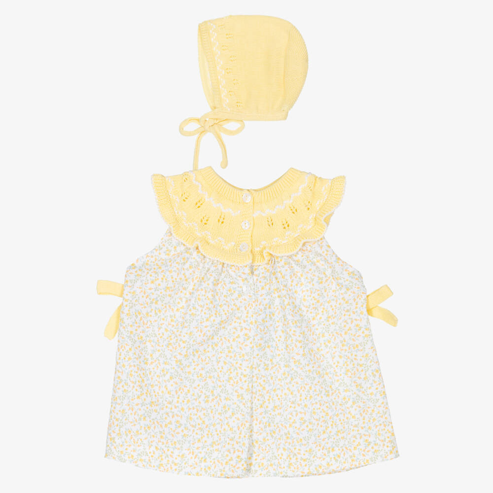 Foque - Baby Girls Yellow Cotton Ditsy Floral Dress Set | Childrensalon