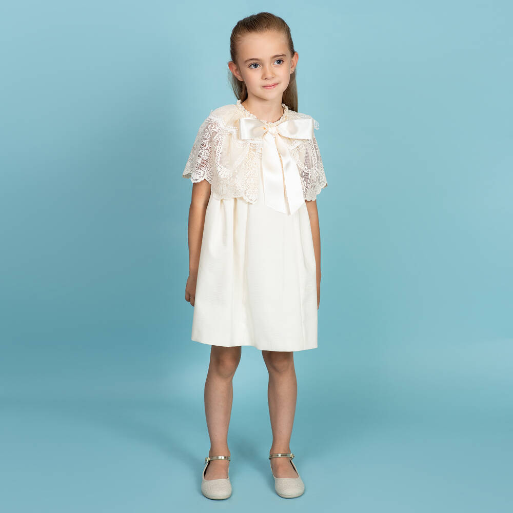 Foque - Girls Ivory & Lace Cape Dress | Childrensalon
