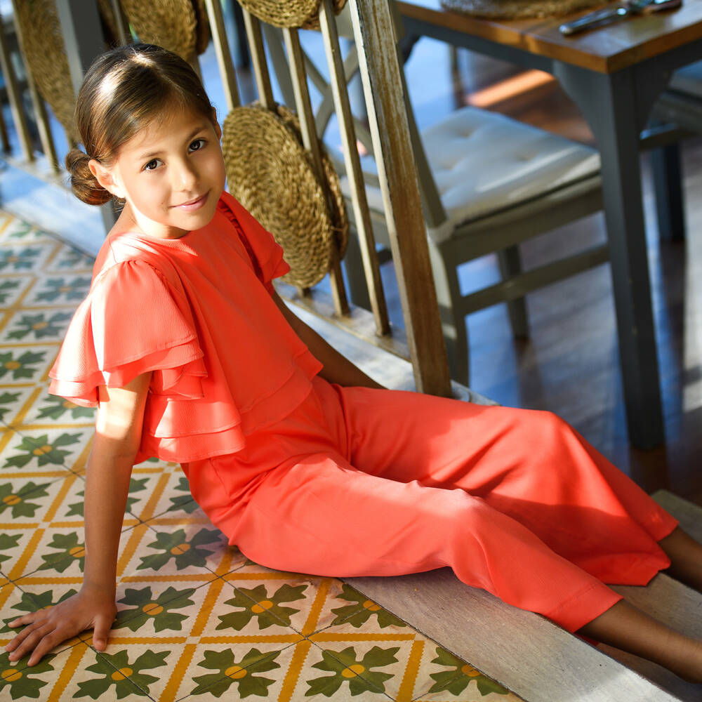 Foque - Girls Red Crêpe Satin Jumpsuit | Childrensalon