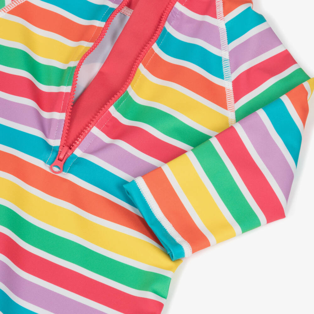Frugi - Girls Green & Striped Sun Suit (UPF50+) | Childrensalon
