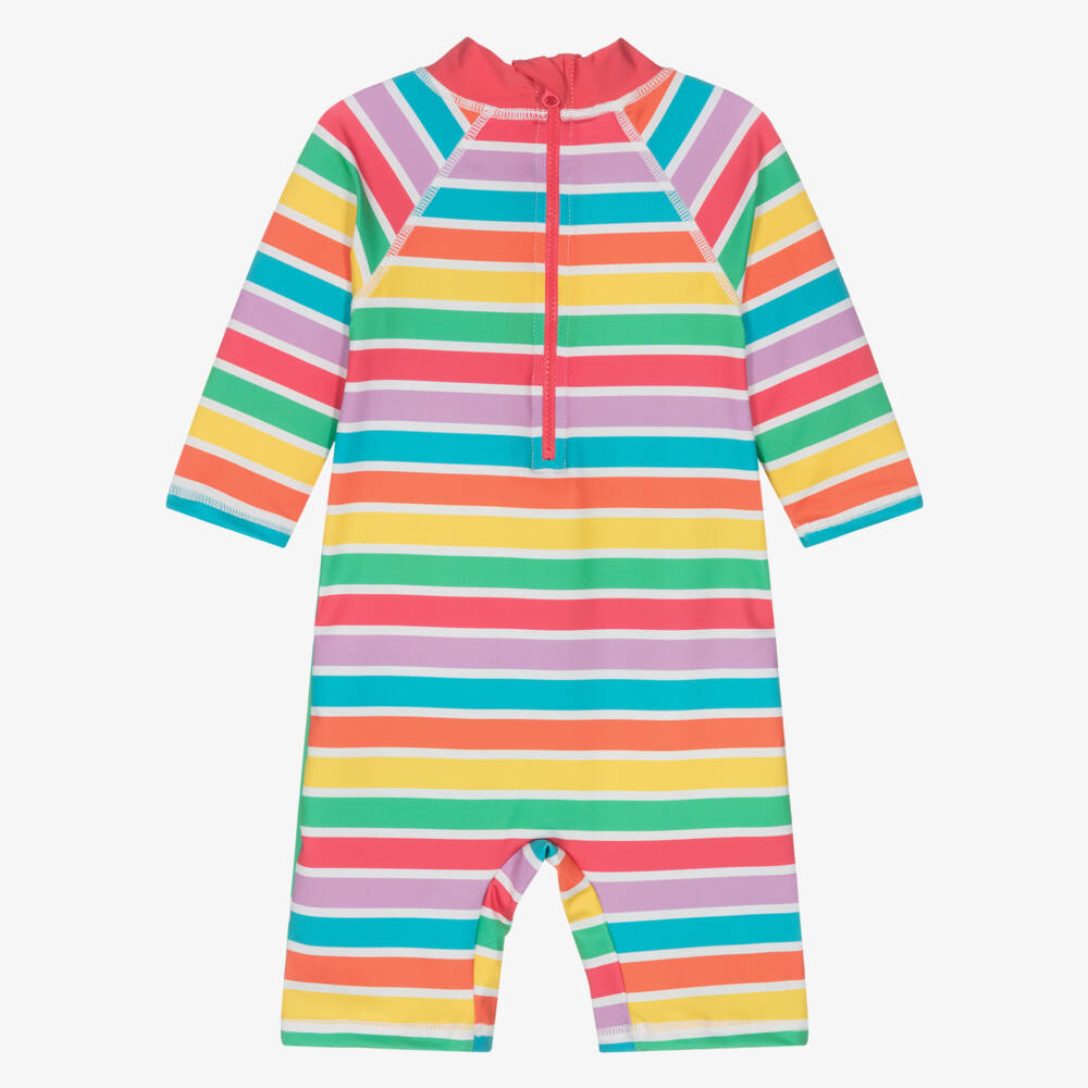 Frugi - Girls Green & Striped Sun Suit (UPF50+) | Childrensalon