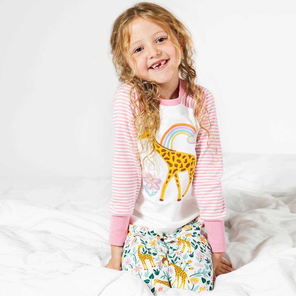 Frugi - Girls Pink Organic Cotton Giraffe Pyjamas | Childrensalon
