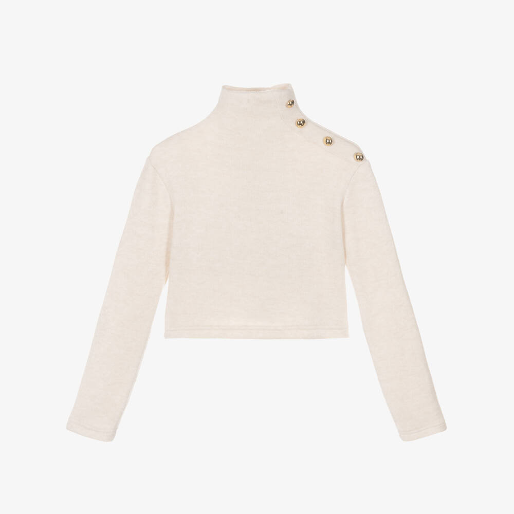 Fun & Fun - Girls Beige Roll Neck Knitted Jumper | Childrensalon