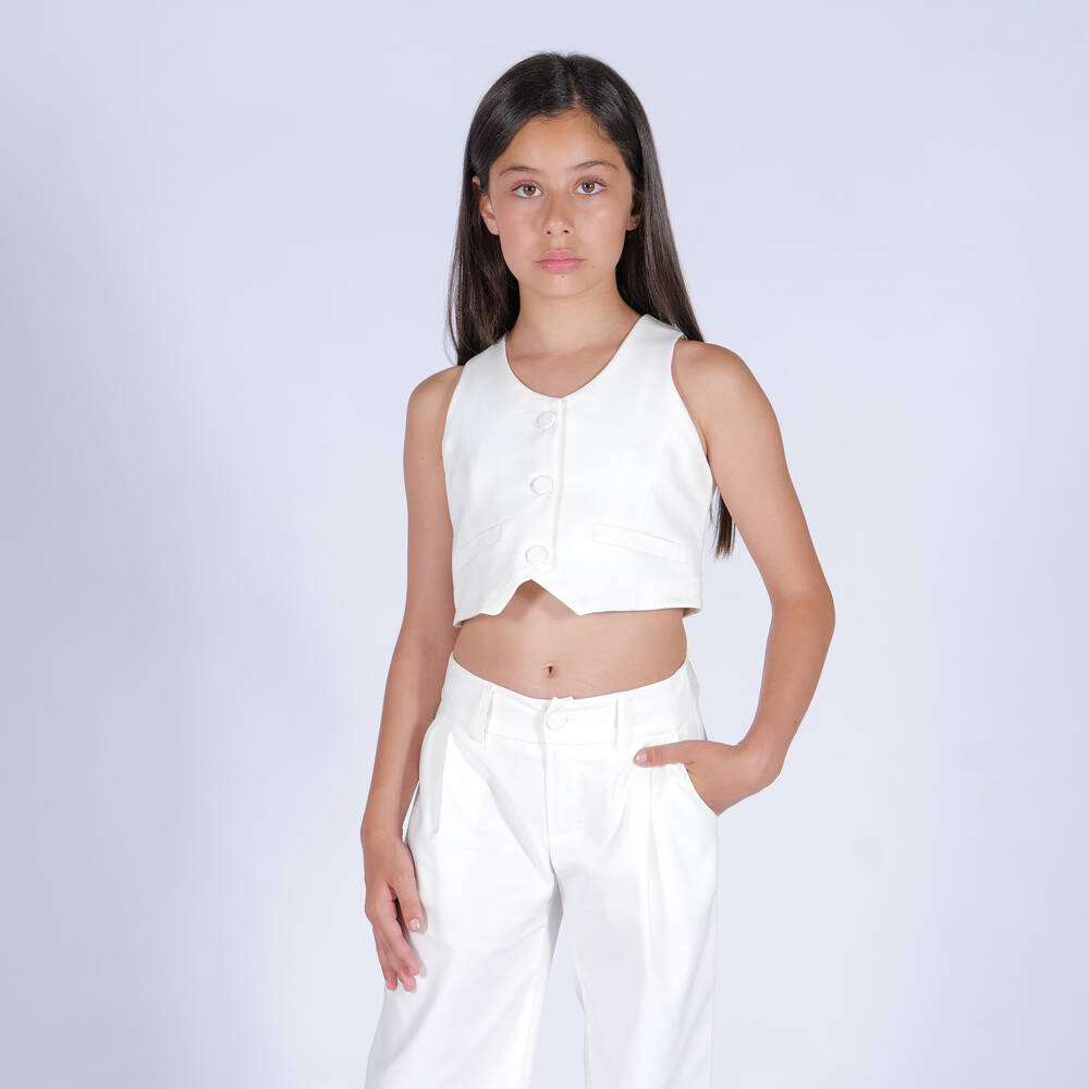 Fun & Fun Couture - Girls Off-White Cotton Waistcoat | Childrensalon