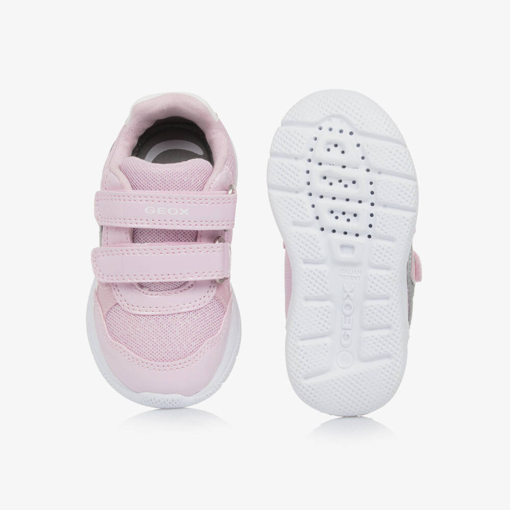 Geox - Girls Glittery Pink Velcro Trainers | Childrensalon