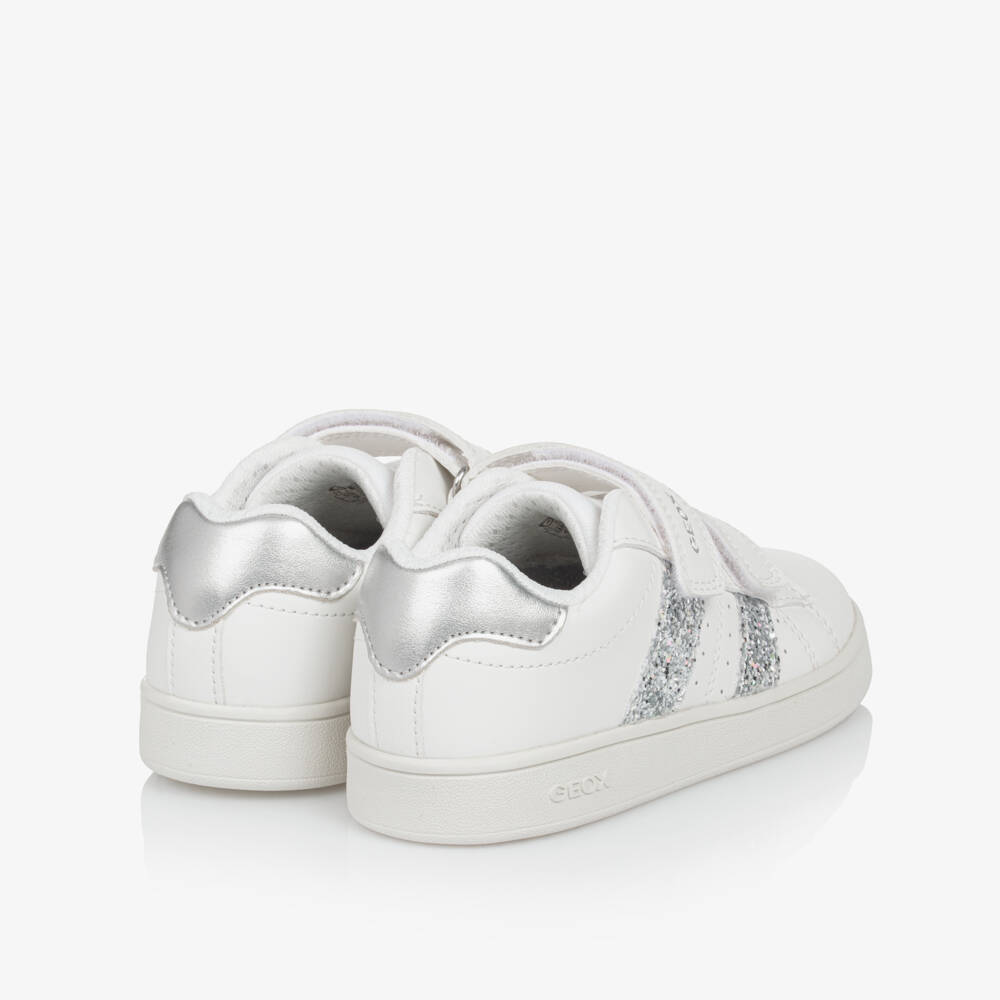 Geox - Girls White & Silver Glitter Velcro Trainers | Childrensalon
