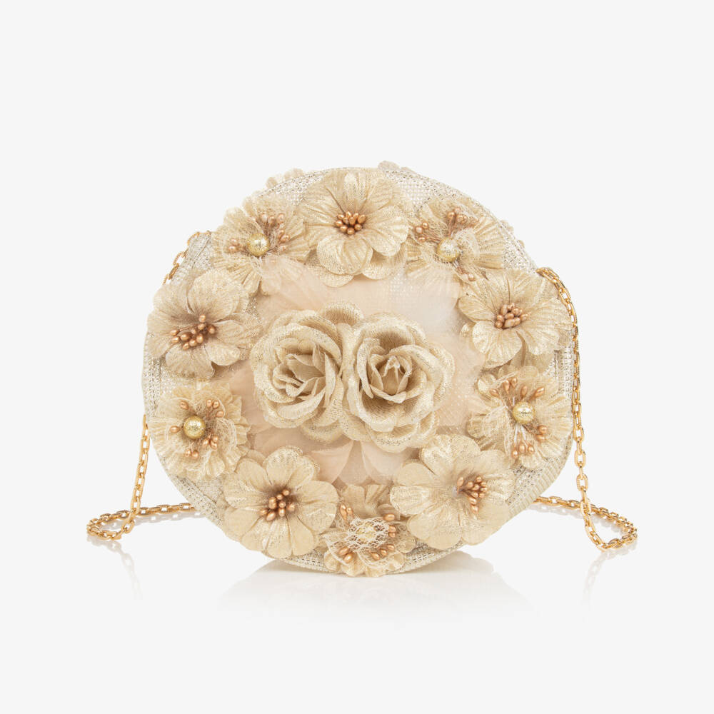 Graci - Girls Gold Flower Shoulder Bag (18cm) | Childrensalon