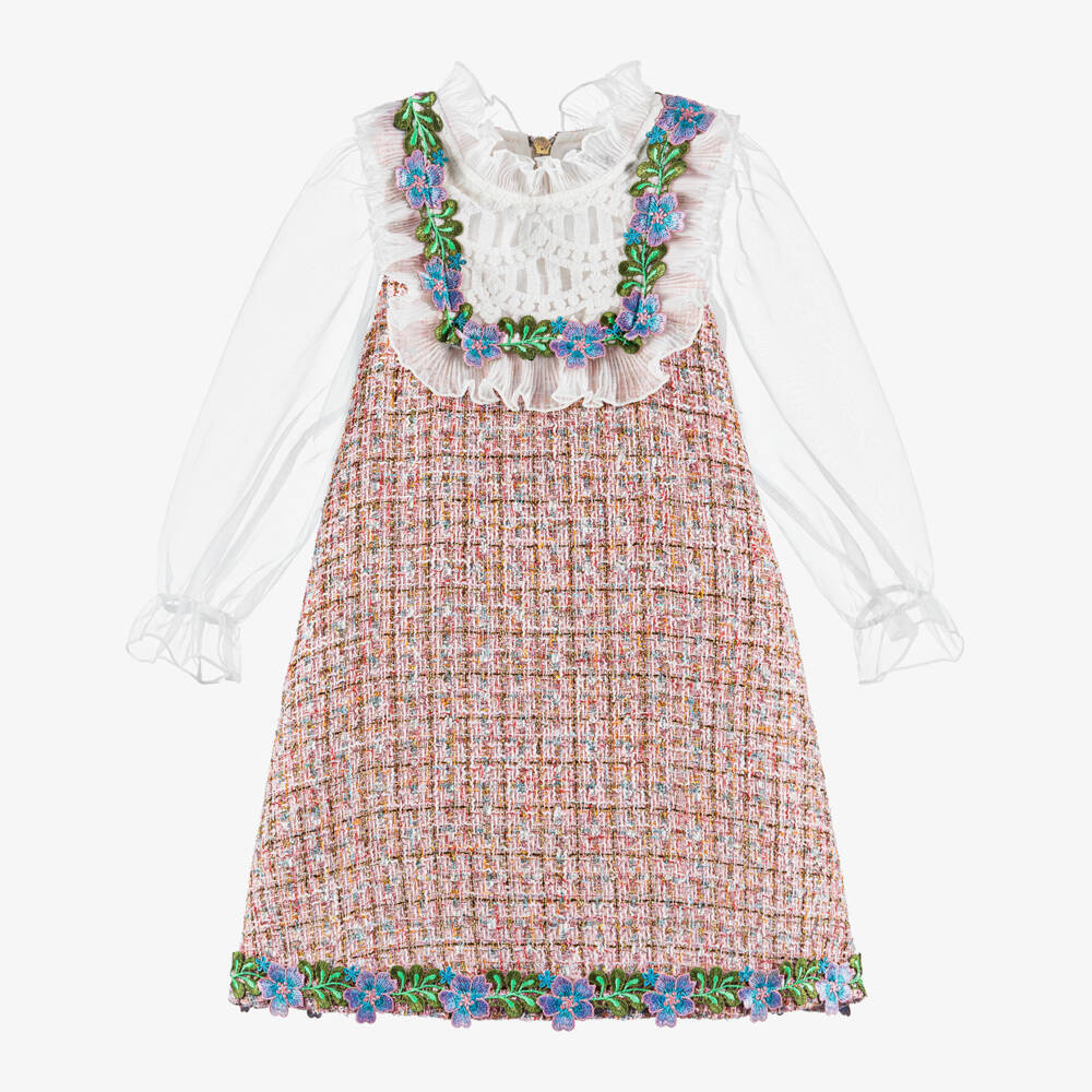Graci - Girls Pink Tweed Dress | Childrensalon
