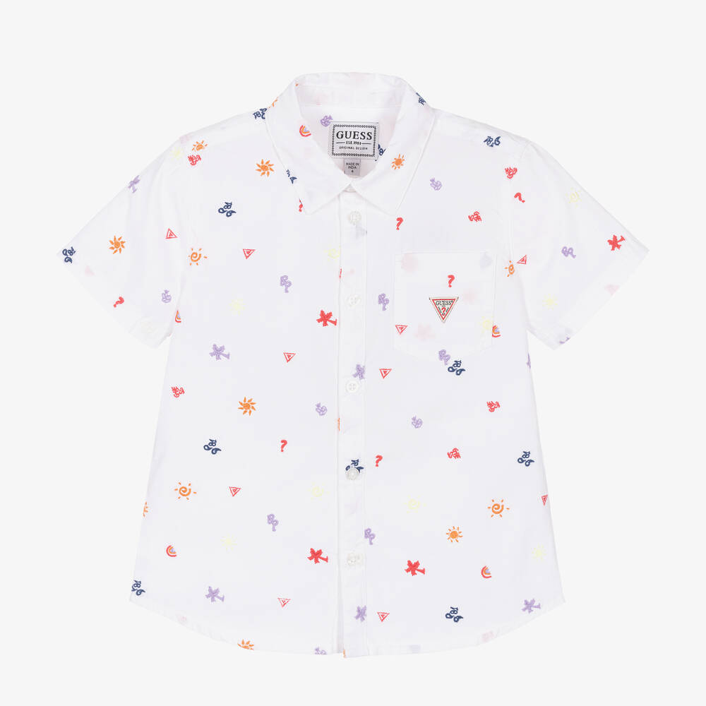 Guess - Boys White Embroidered Cotton Shirt | Childrensalon