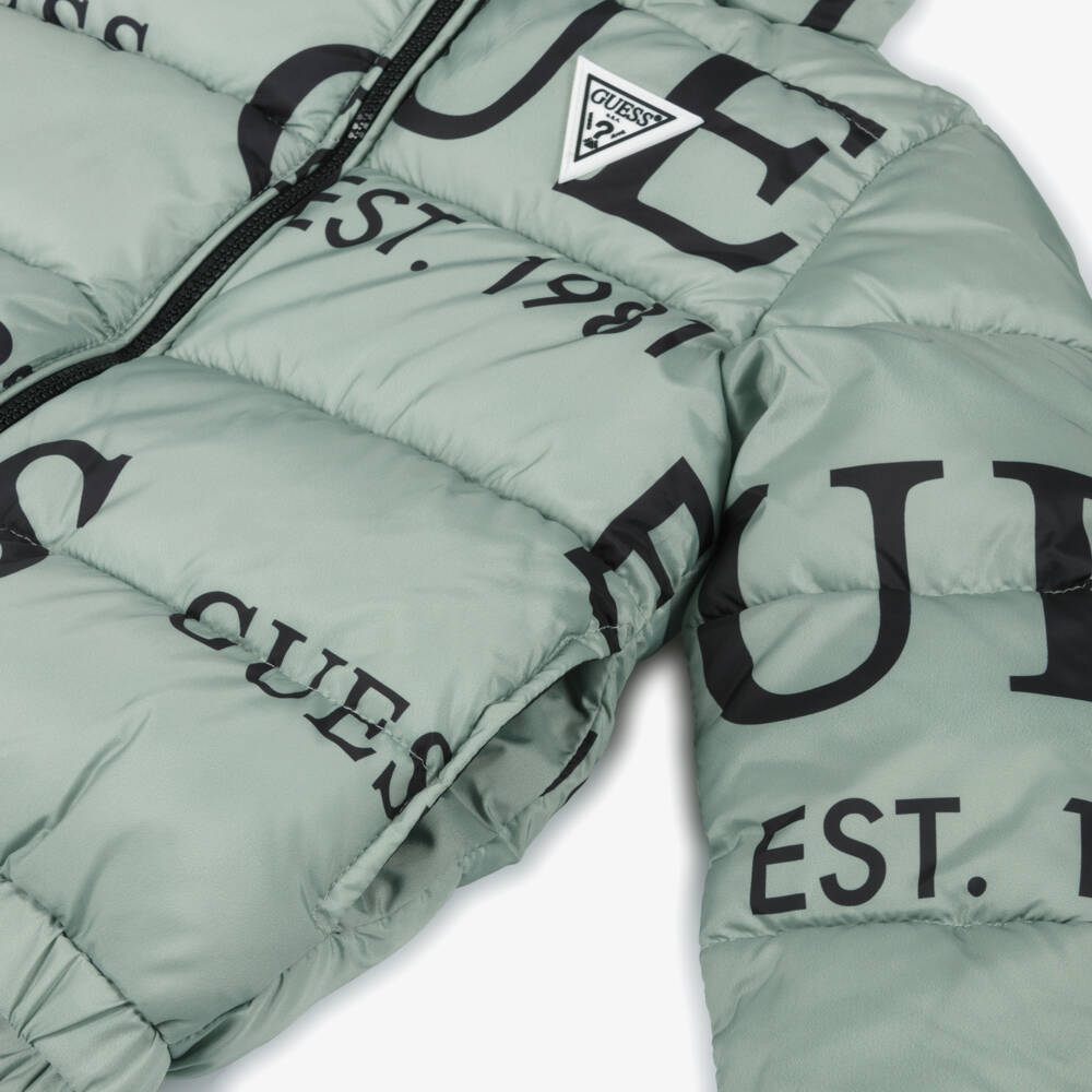 Guess - Green Logo Print Puffer Jacket | Childrensalon