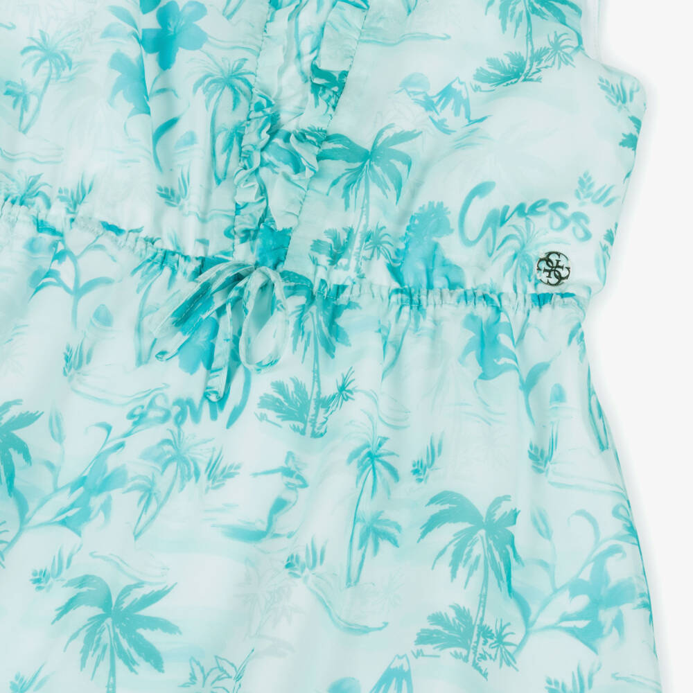 Guess - Junior Girls Blue Palm Tree Print Chiffon Dress | Childrensalon
