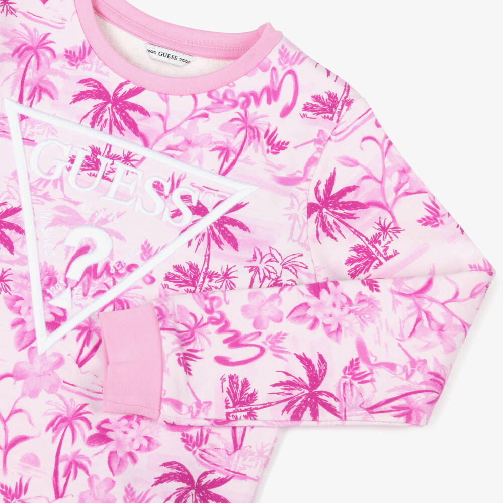 Guess - Junior Girls Pink Palm Tree Print Sweatshirt | Childrensalon