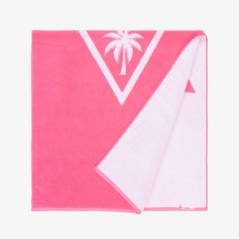 Guess - Pink Cotton Triangle Logo Towel (140cm) | Childrensalon