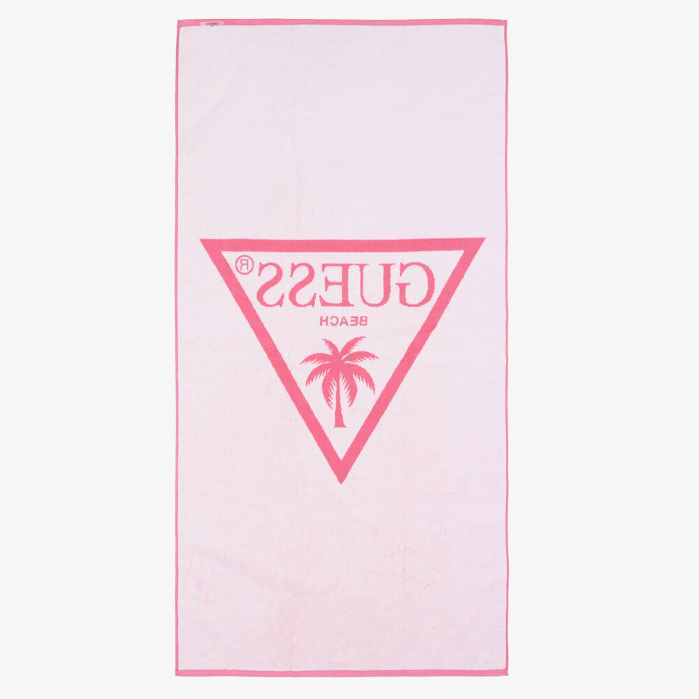 Guess - Pink Cotton Triangle Logo Towel (140cm) | Childrensalon