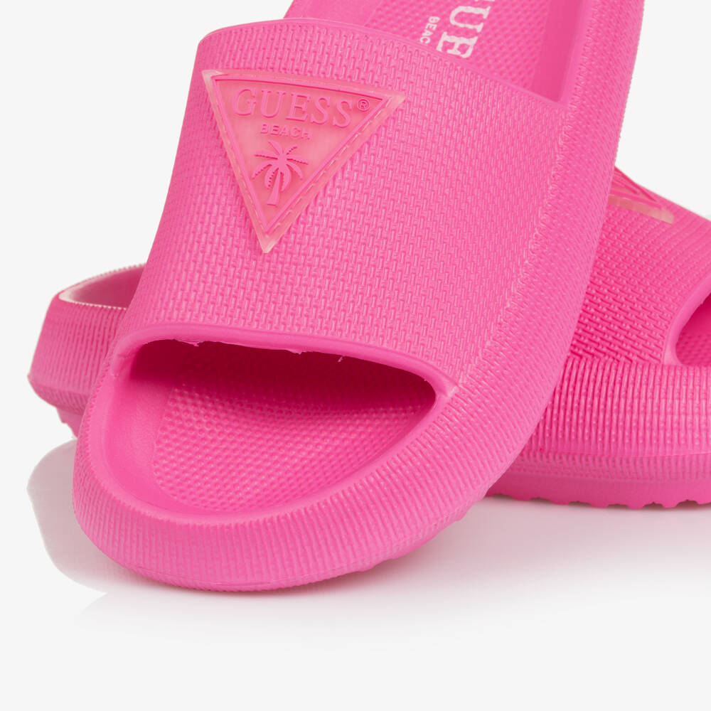 Guess - Pink Triangle Logo Beach Sliders | Childrensalon
