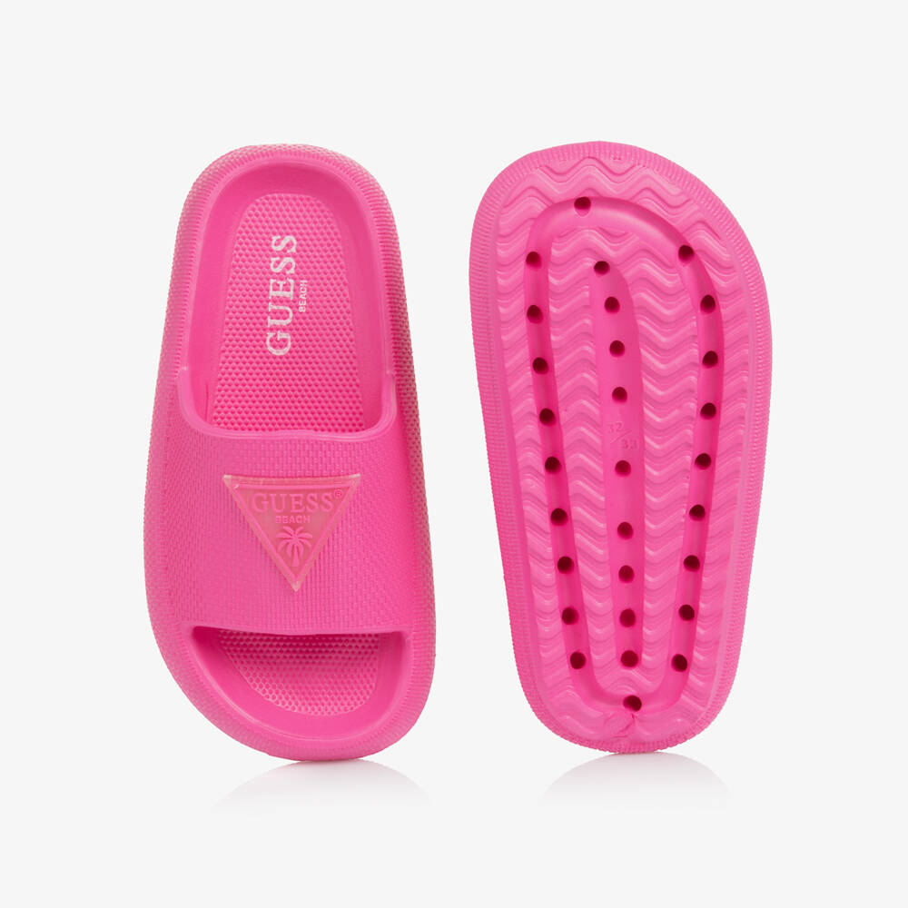 Guess - Pink Triangle Logo Beach Sliders | Childrensalon