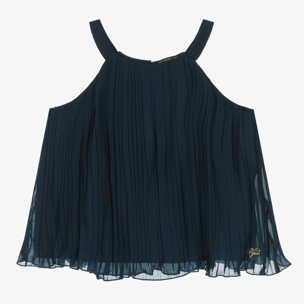 Guess - Teen Girls Blue Pleated Chiffon Top | Childrensalon