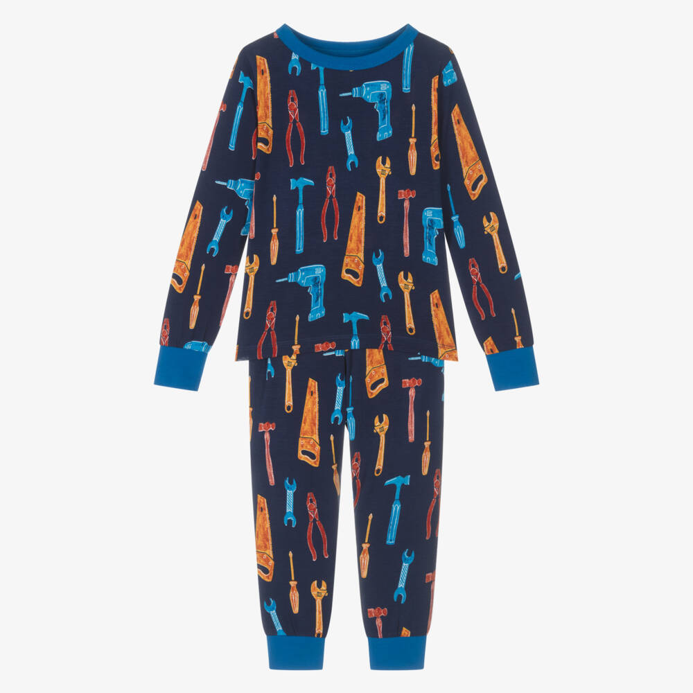 Hatley - Boys Navy Blue Viscose Tool Print Pyjamas | Childrensalon