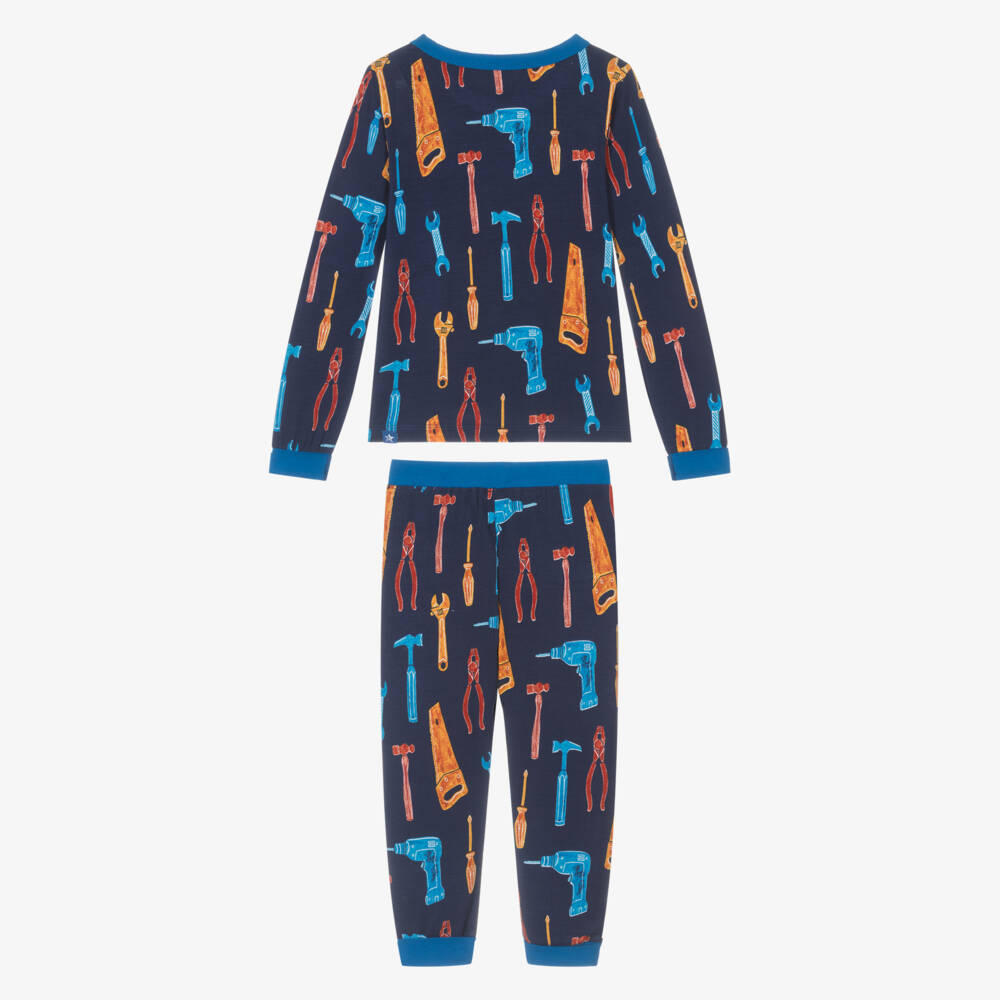 Hatley - Boys Navy Blue Viscose Tool Print Pyjamas | Childrensalon