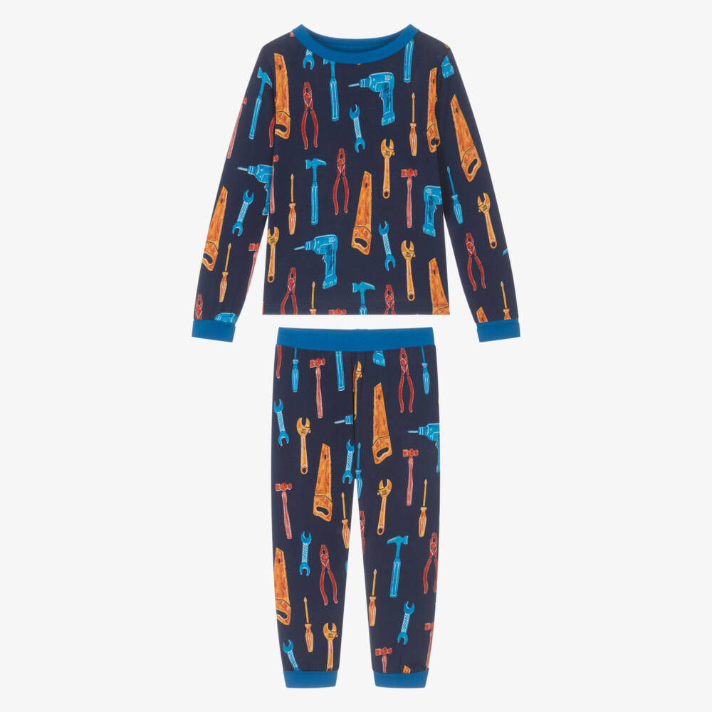 Hatley - Boys Navy Blue Viscose Tool Print Pyjamas | Childrensalon