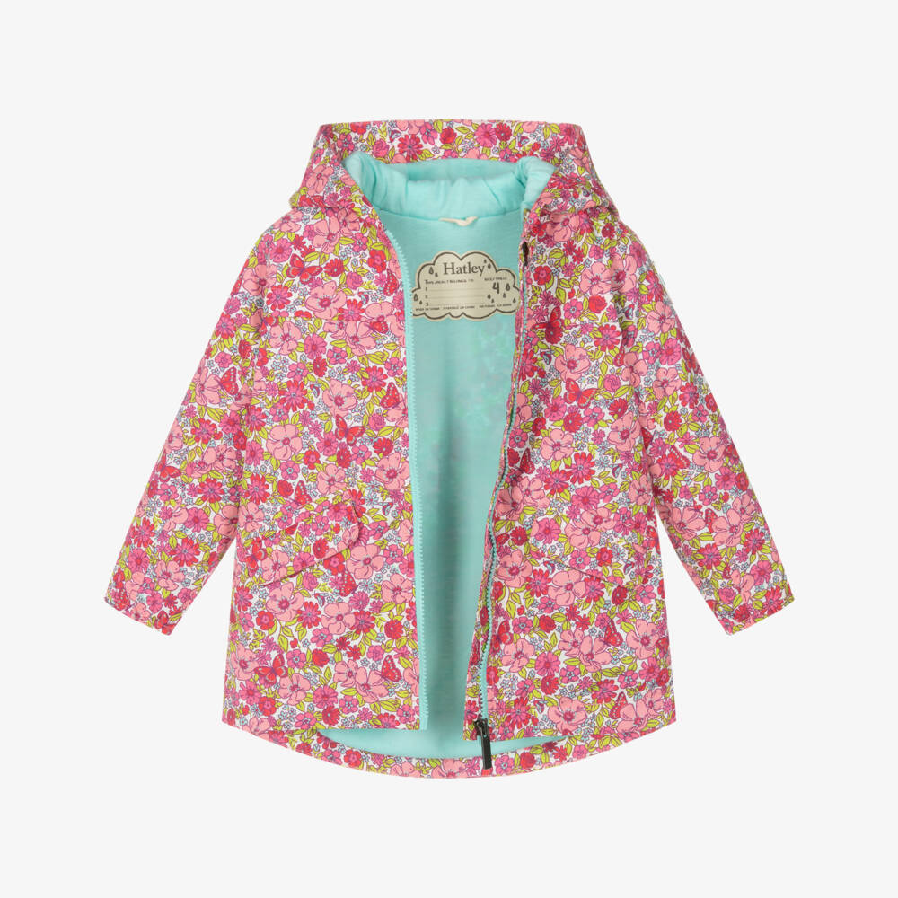 Hatley - Girls Pink Floral Microfibre Raincoat | Childrensalon