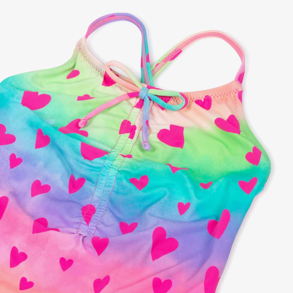 Hatley - Girls Pink Hearts Swimsuit (UPF50+) | Childrensalon