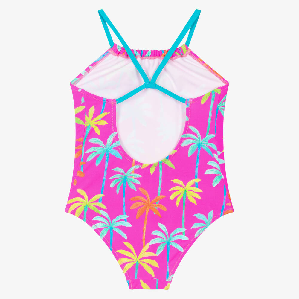 Hatley - Girls Pink Palm Tree Swimsuit (UPF50+) | Childrensalon