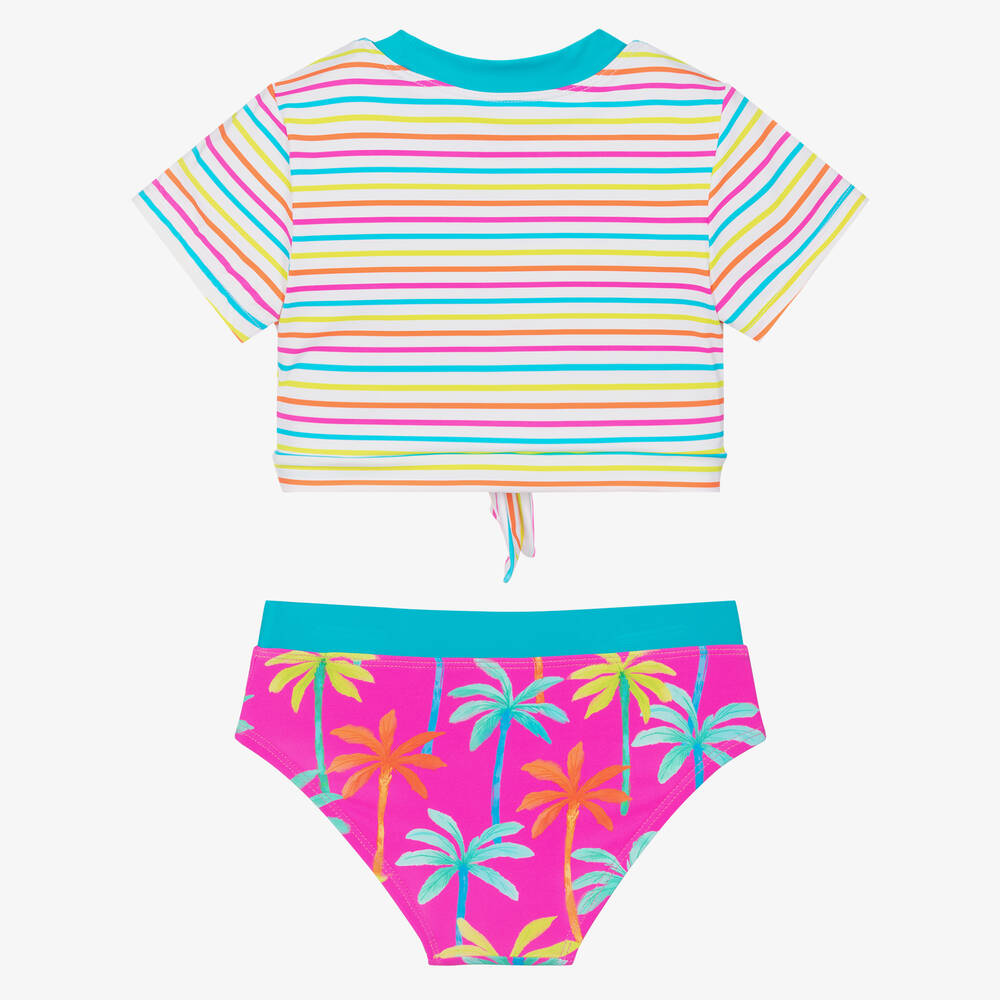 Hatley - Girls Pink Stripe & Palm Tankini (UPF50+) | Childrensalon