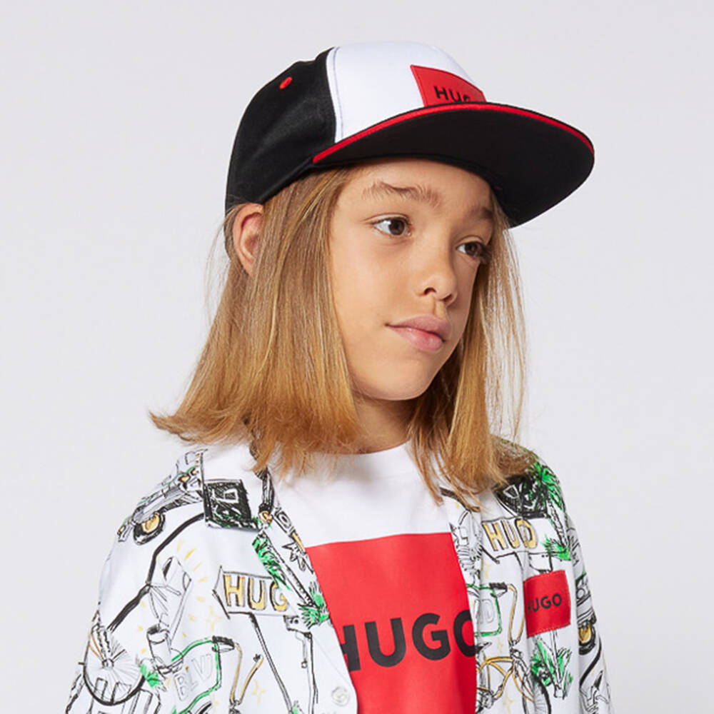 HUGO - Black & White Rubber Badge Cap | Childrensalon