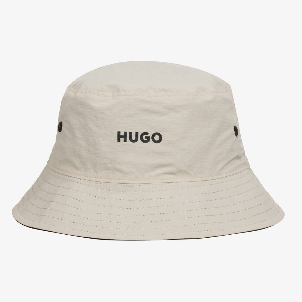 HUGO - Boys Black & Beige Reversible Bucket Hat | Childrensalon