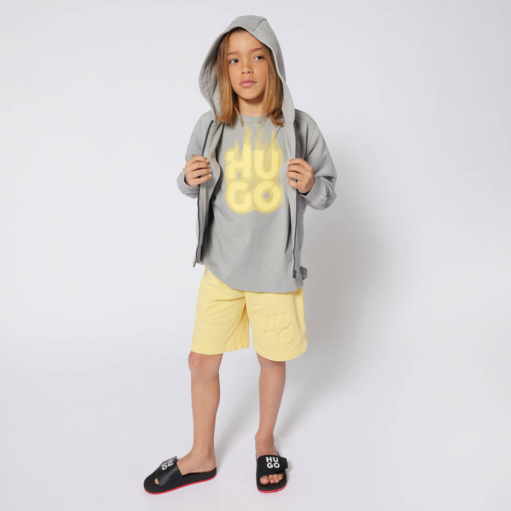 HUGO - Boys Grey Cotton Flame Logo T-Shirt | Childrensalon