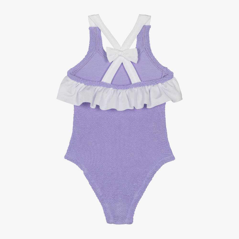 Hunza G - Girls Lilac Purple Crinkle Frill Swimsuit | Childrensalon