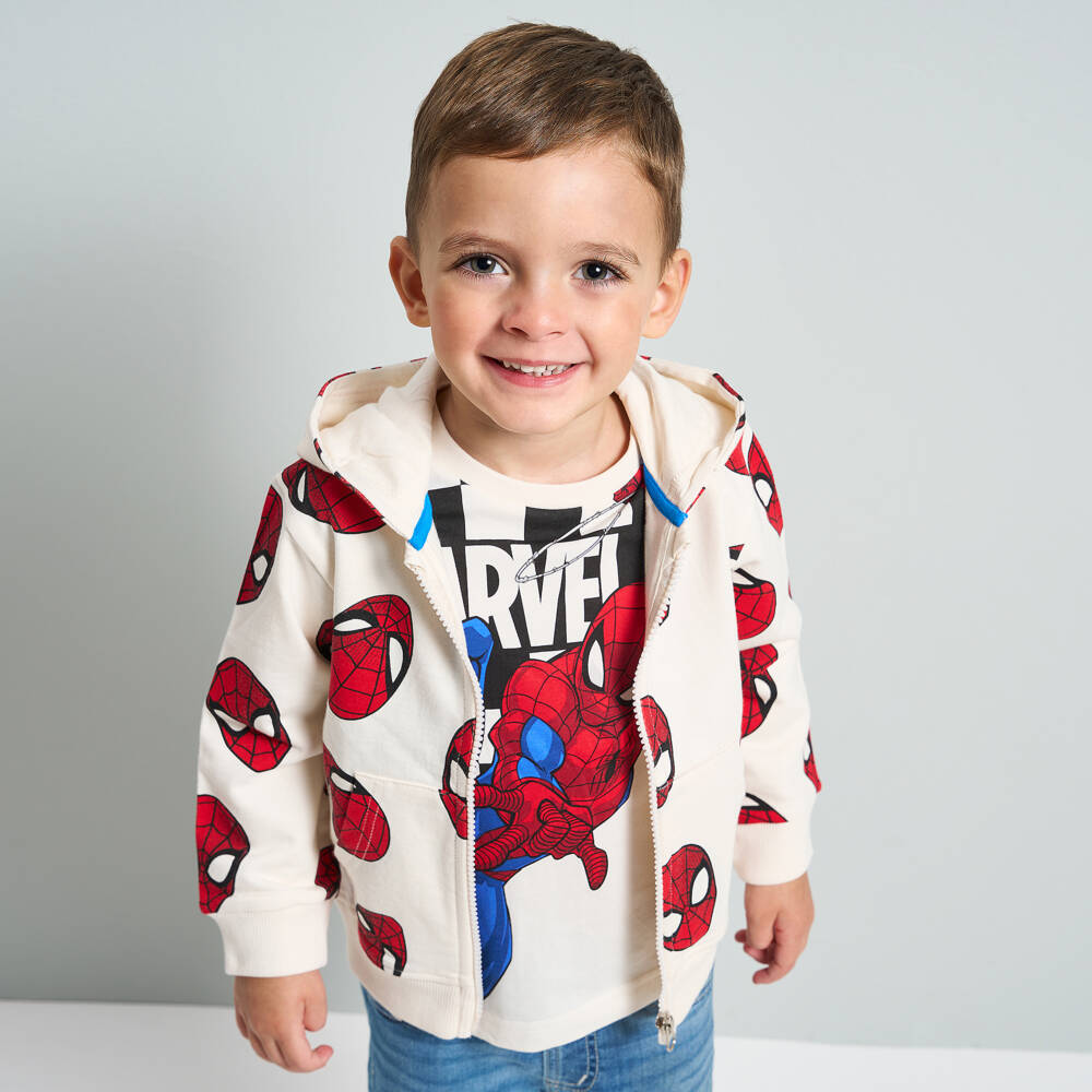 iDO Baby - Boys Ivory Marvel Spiderman Zip-Up Top | Childrensalon