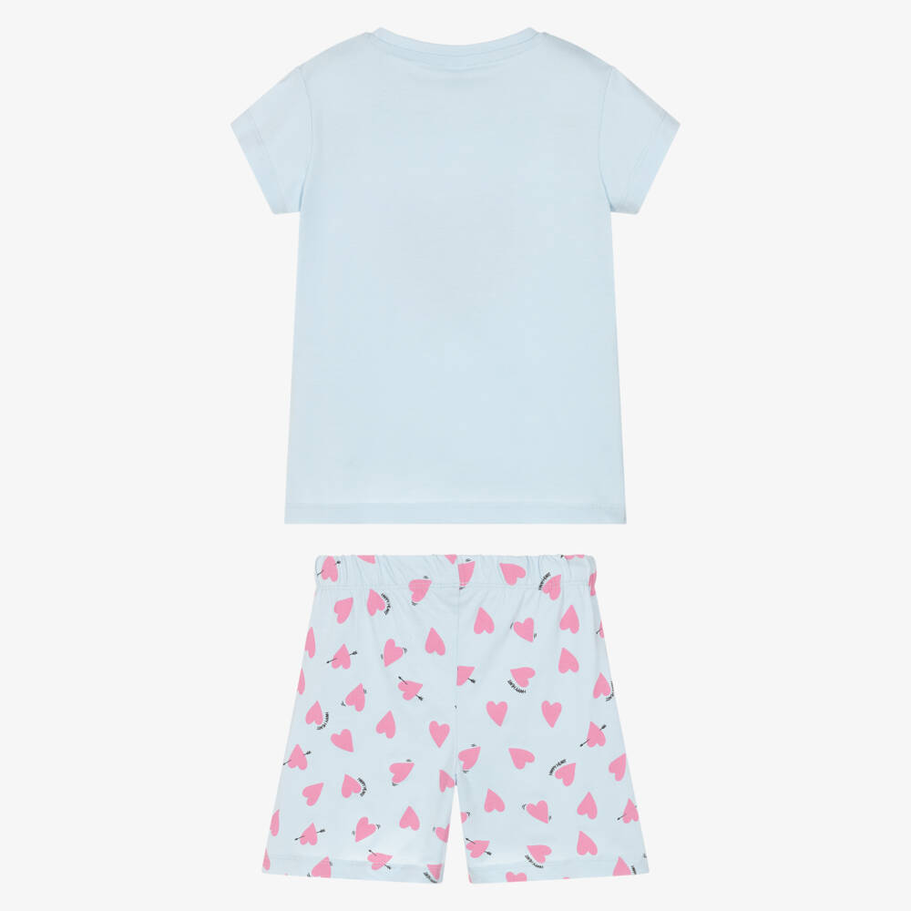 iDO Baby - Girls Blue & Pink Heart Short Cotton Pyjamas | Childrensalon