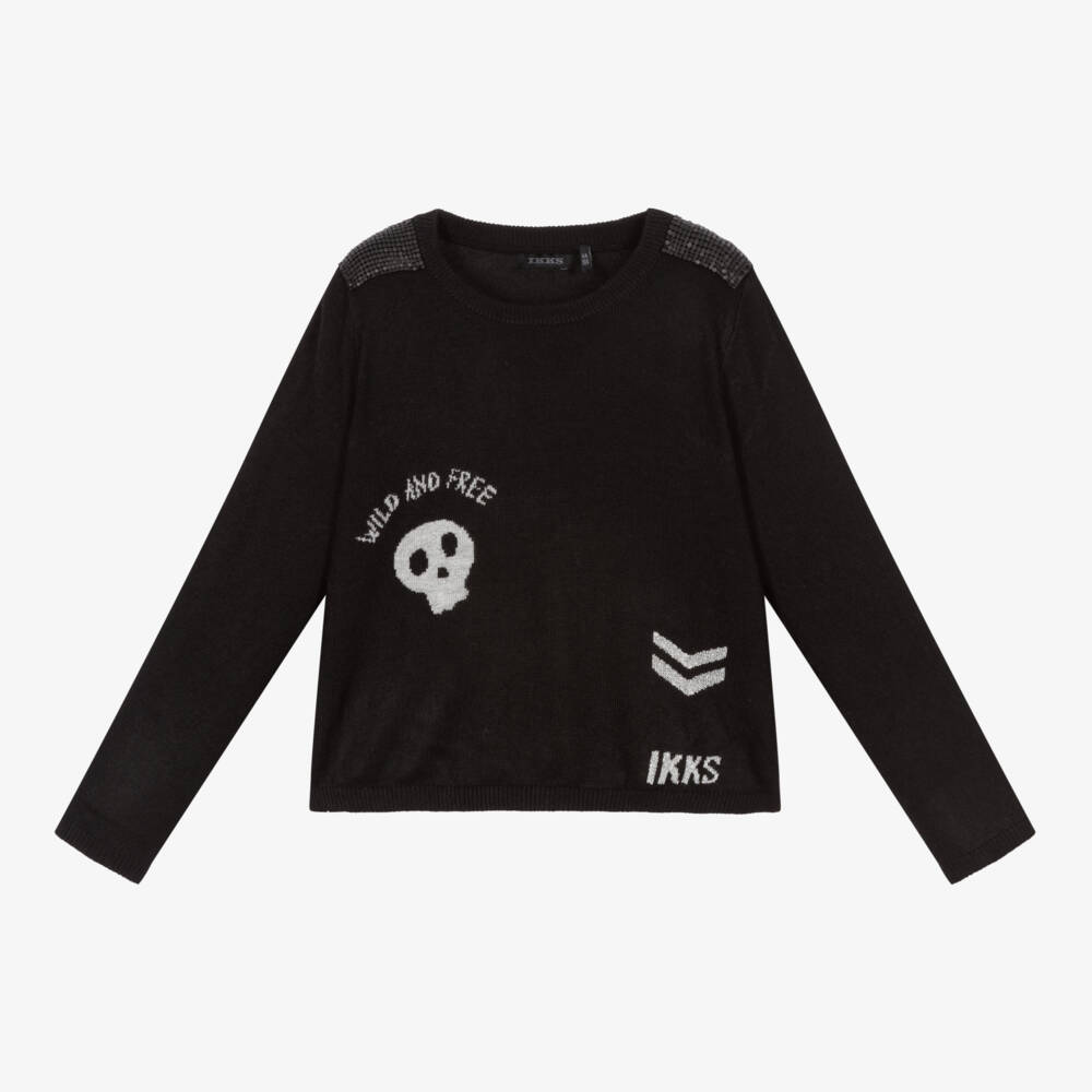 Girls Black Skull Sweater | Childrensalon