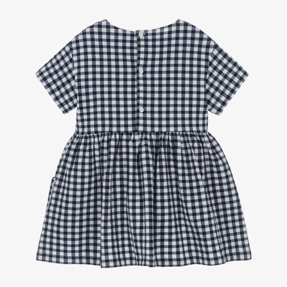 Il Gufo - Girls Navy Blue Gingham Seersucker Dress | Childrensalon
