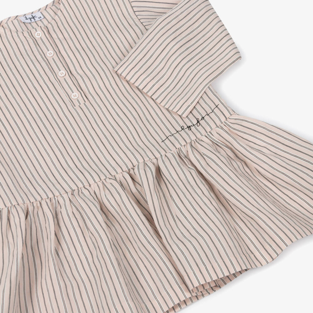 Il Gufo - Girls Pink Stripe Dropped Waist Dress | Childrensalon