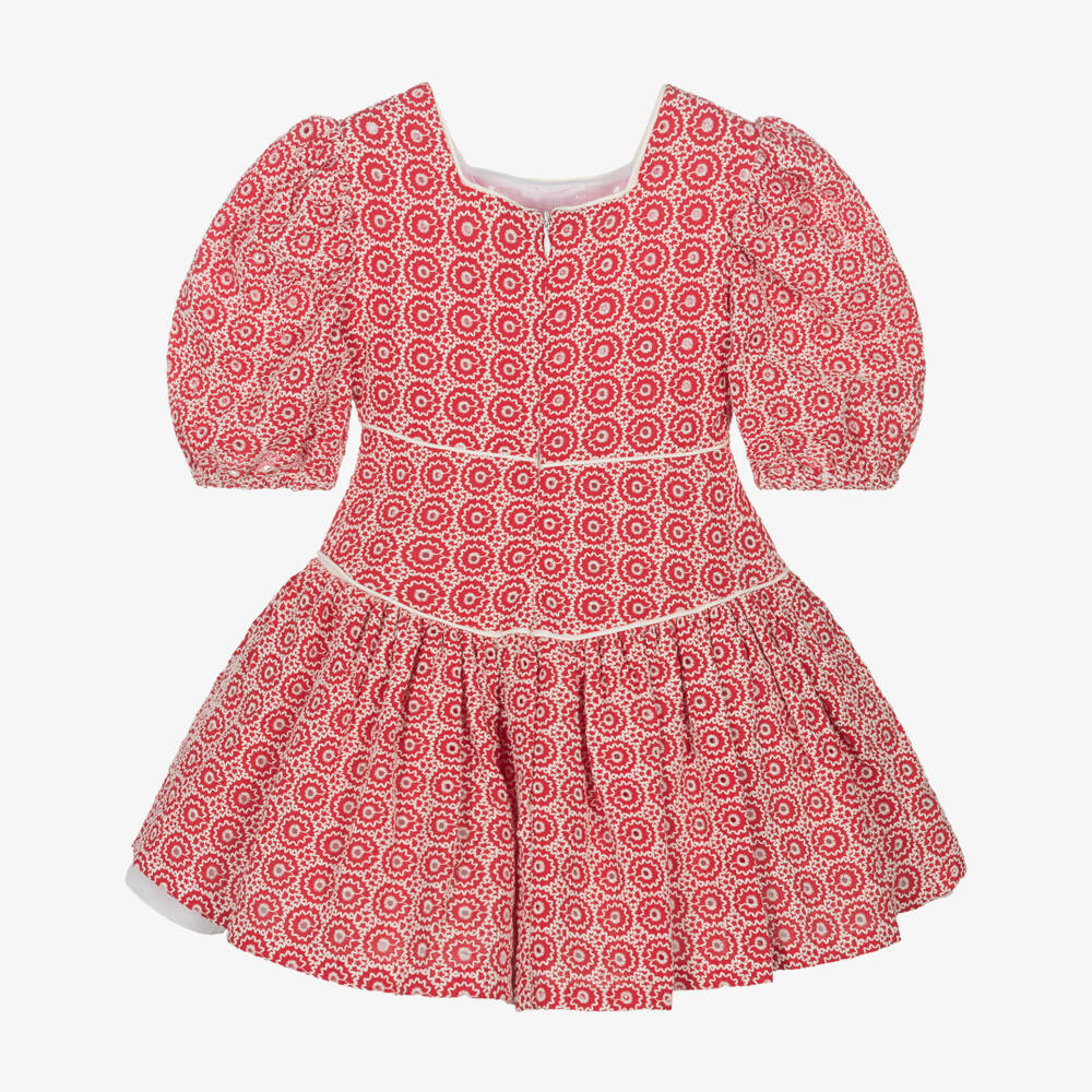 Irpa - Girls Red Embroidered Cotton Cutwork Dress | Childrensalon
