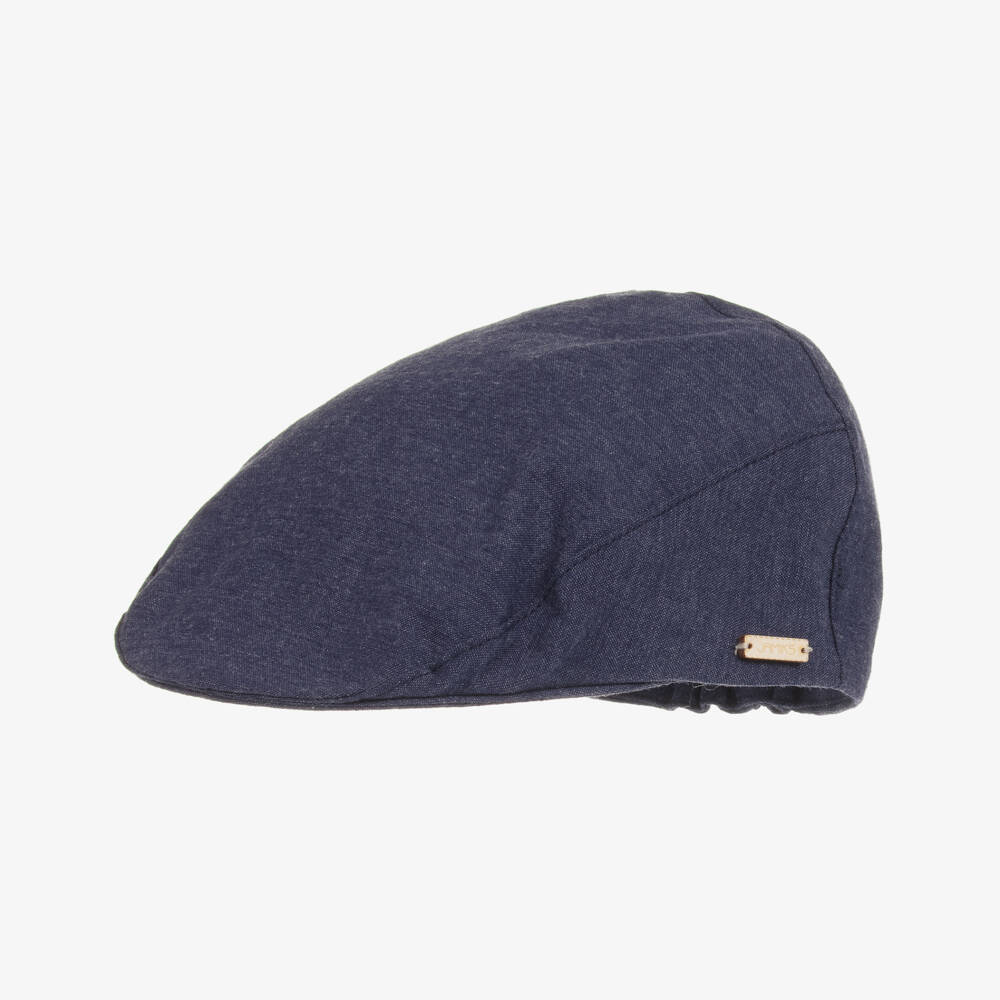 Jamiks - Boys Navy Blue Organic Cotton Flat Cap | Childrensalon