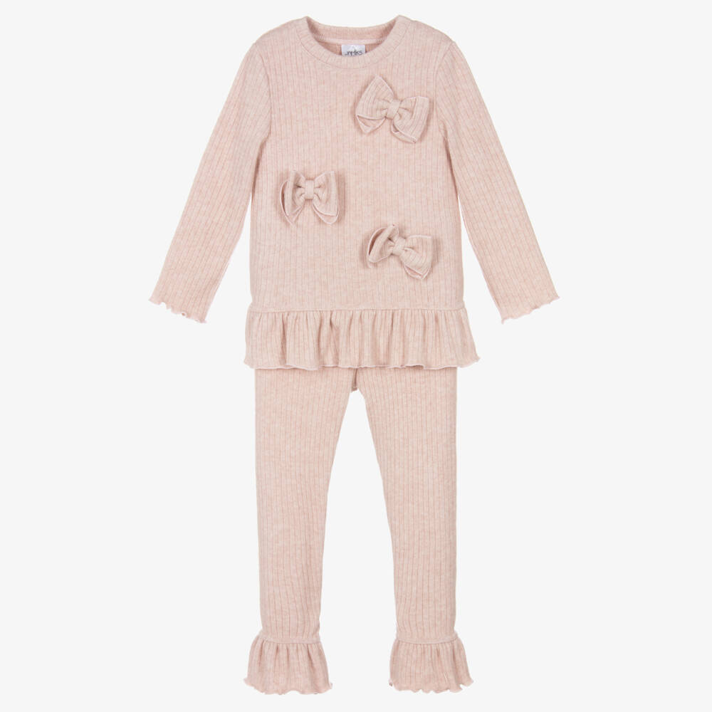 Jamiks - Girls Pink Viscose Knit Leggings Set with Bows | Childrensalon