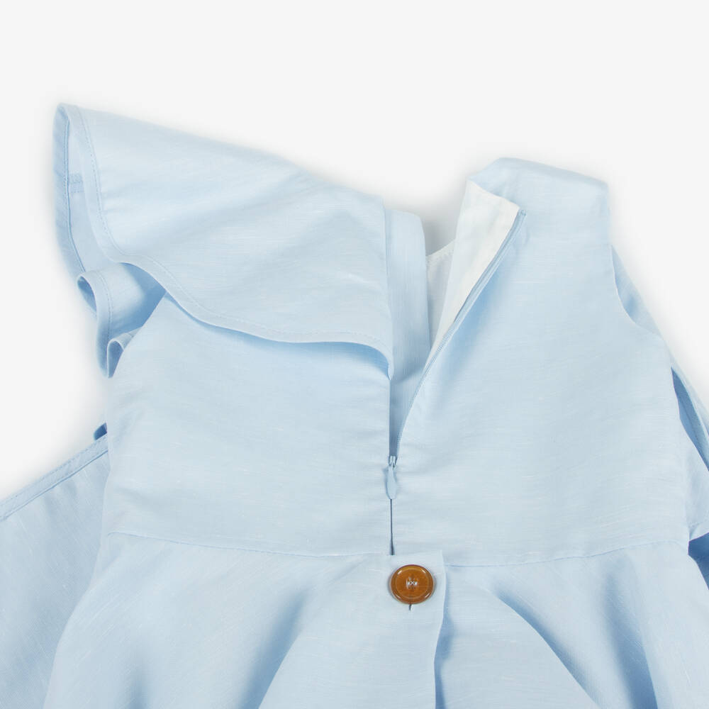 Jessie and James London - Girls Blue Cotton Ruffle Dress | Childrensalon