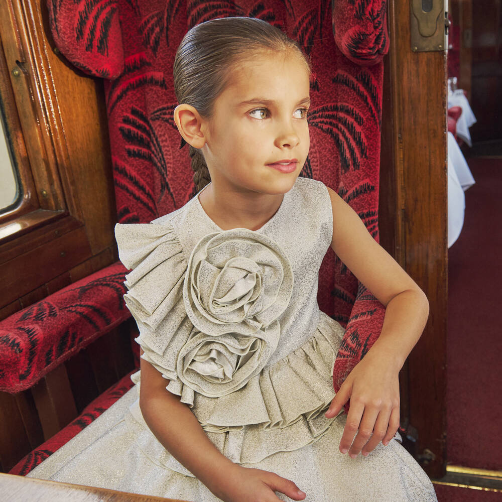 Jessie and James London - فستان بكشكش لون ذهبي لامع | Childrensalon