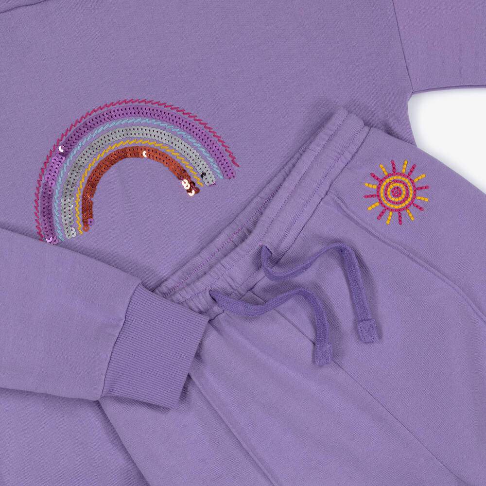 Joyday - Girls Purple Cotton Rainbow Tracksuit Set | Childrensalon