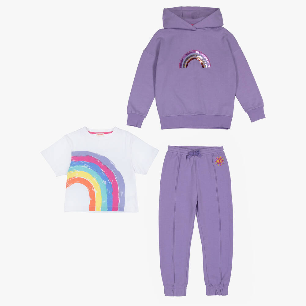 Joyday - Girls Purple Cotton Rainbow Tracksuit Set | Childrensalon