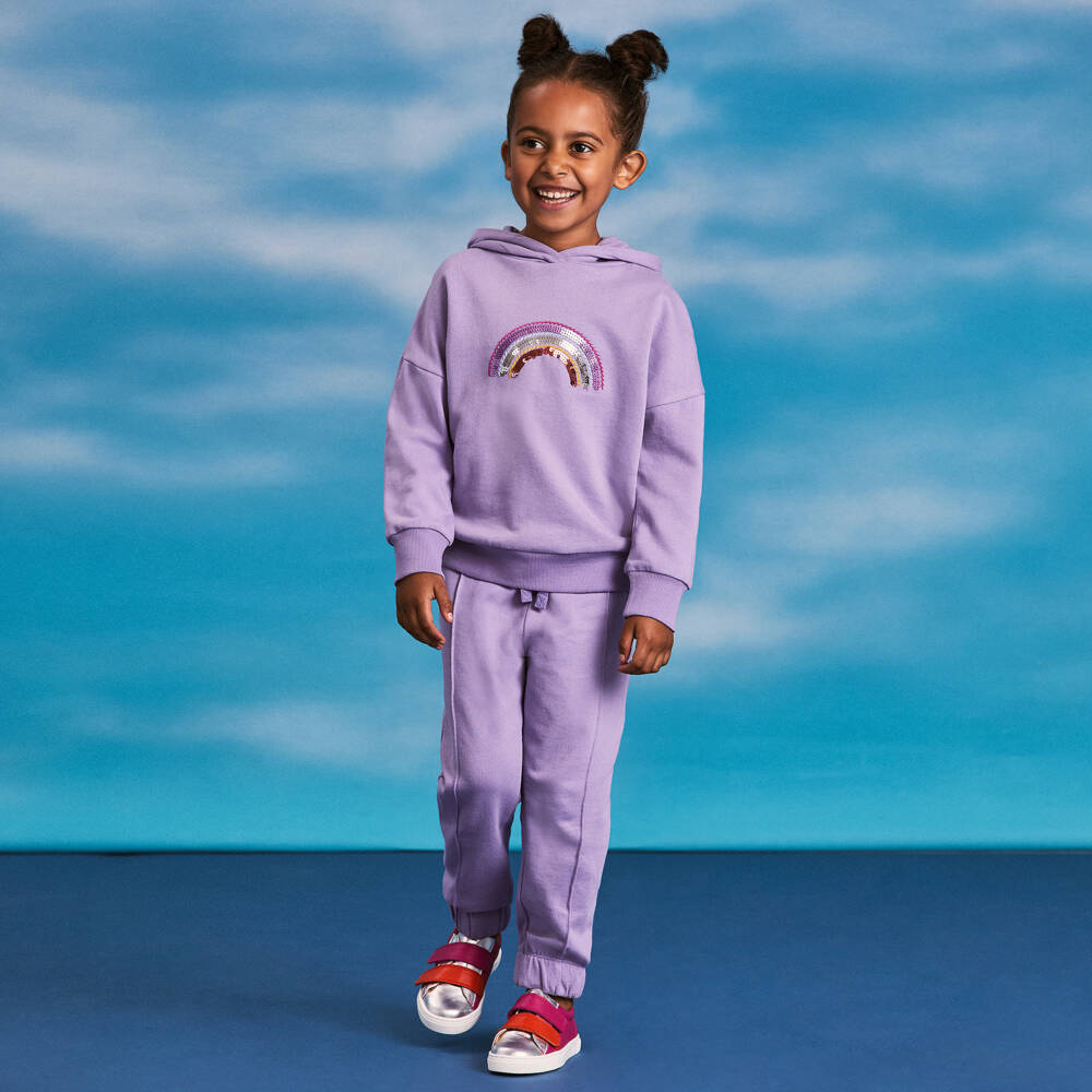 Joyday - Girls Purple Cotton Sequin Rainbow Tracksuit | Childrensalon