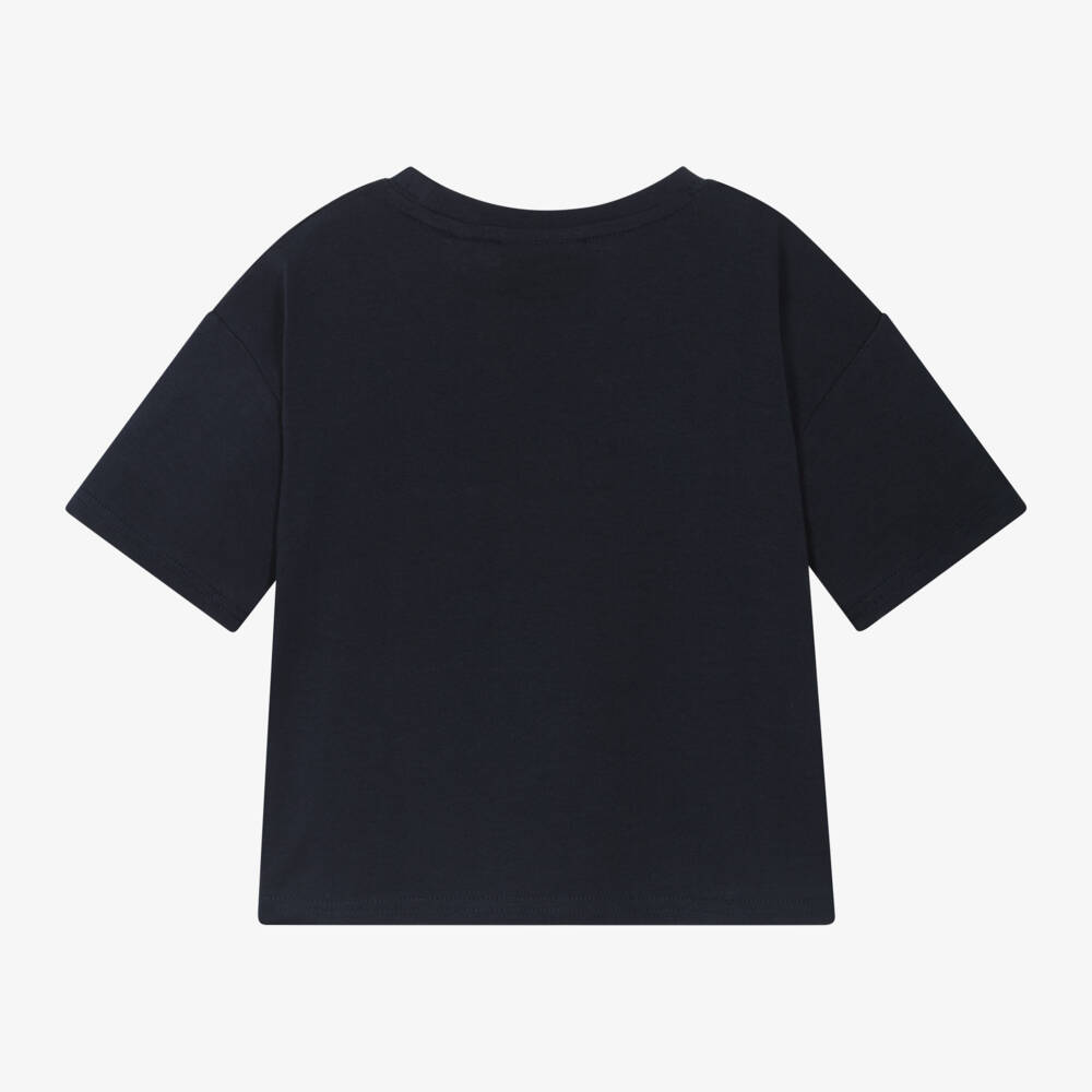 Juicy Couture - Girls Navy Blue Cotton Boxy Fit T-Shirt | Childrensalon