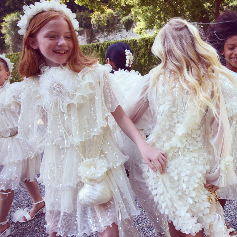 Junona - Girls Ivory Pearlescent Heart Handbag with Flower (14cm ...