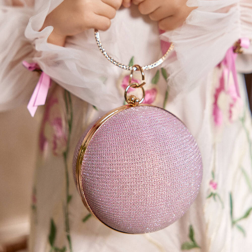 Junona - Girls Pink Glitter Ball Bag (15cm) | Childrensalon