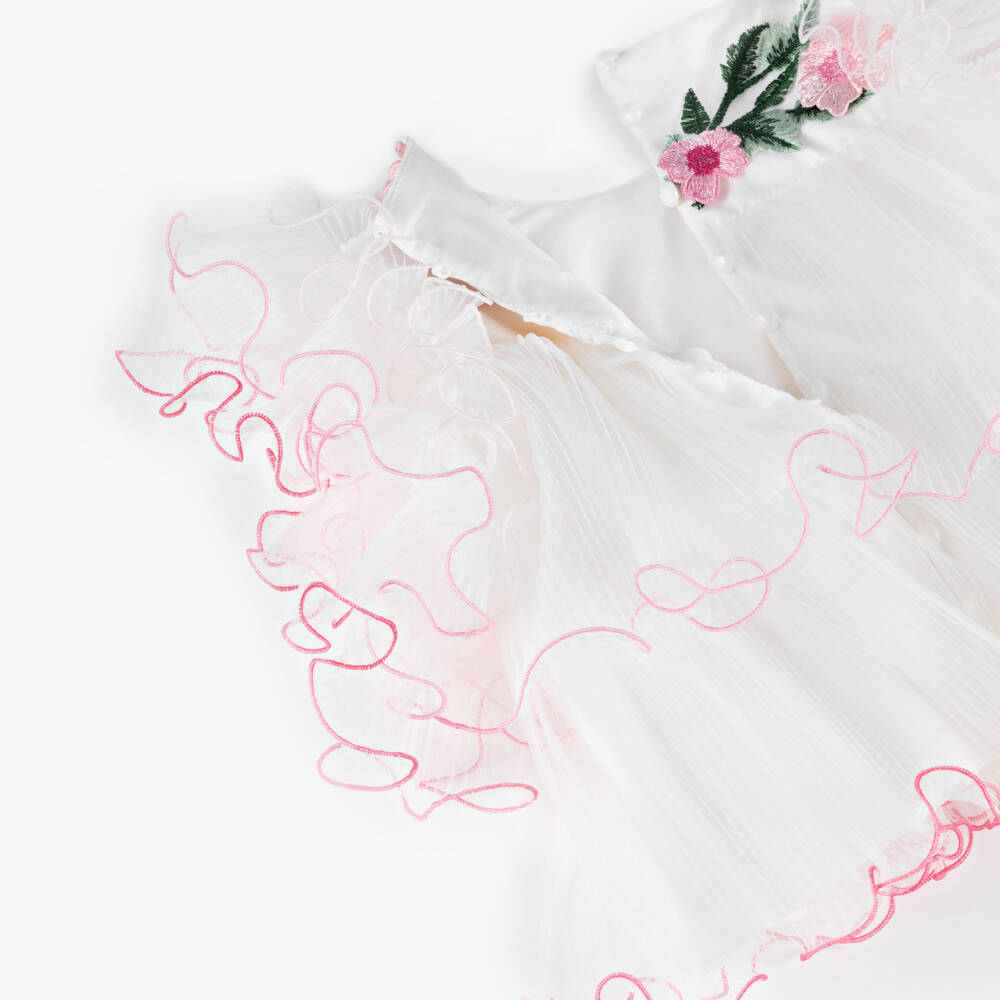 Junona - Girls White Tulle Ruffle Blouse | Childrensalon