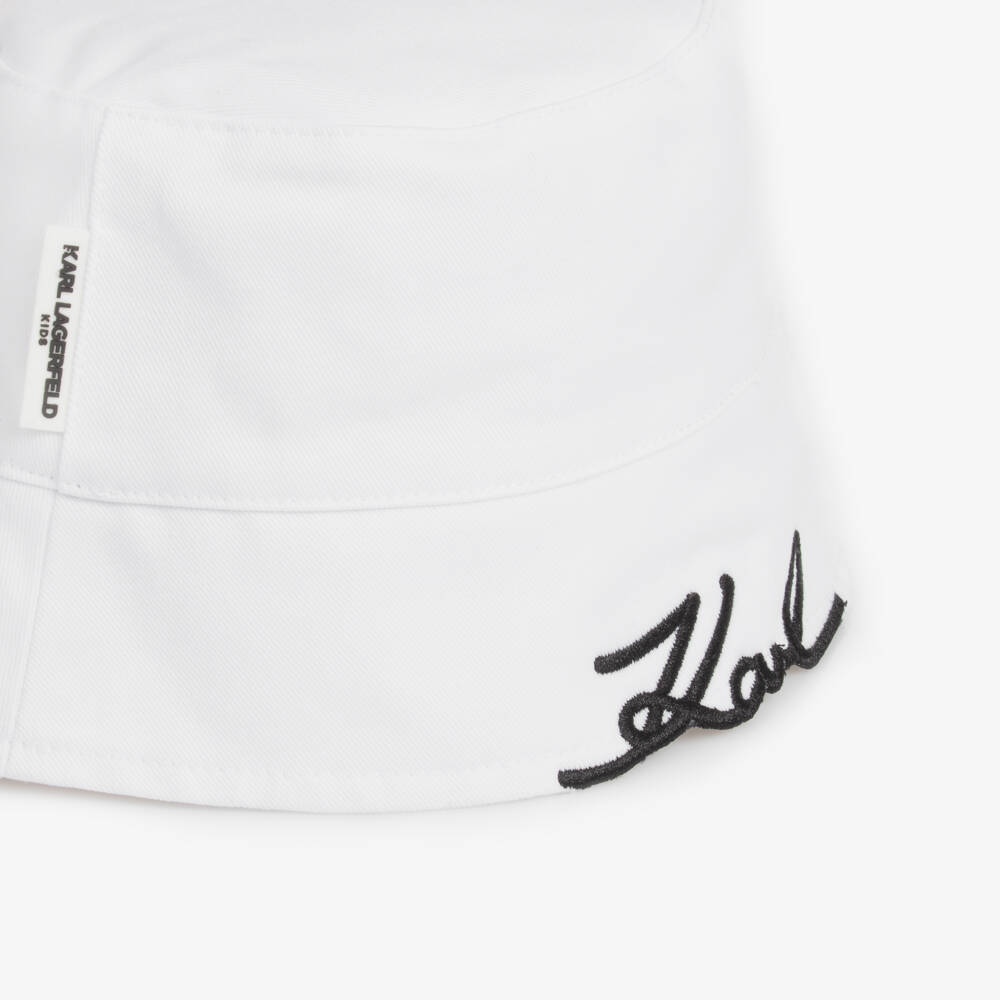 KARL LAGERFELD KIDS - Baby Girls White Cotton Bucket Hat | Childrensalon